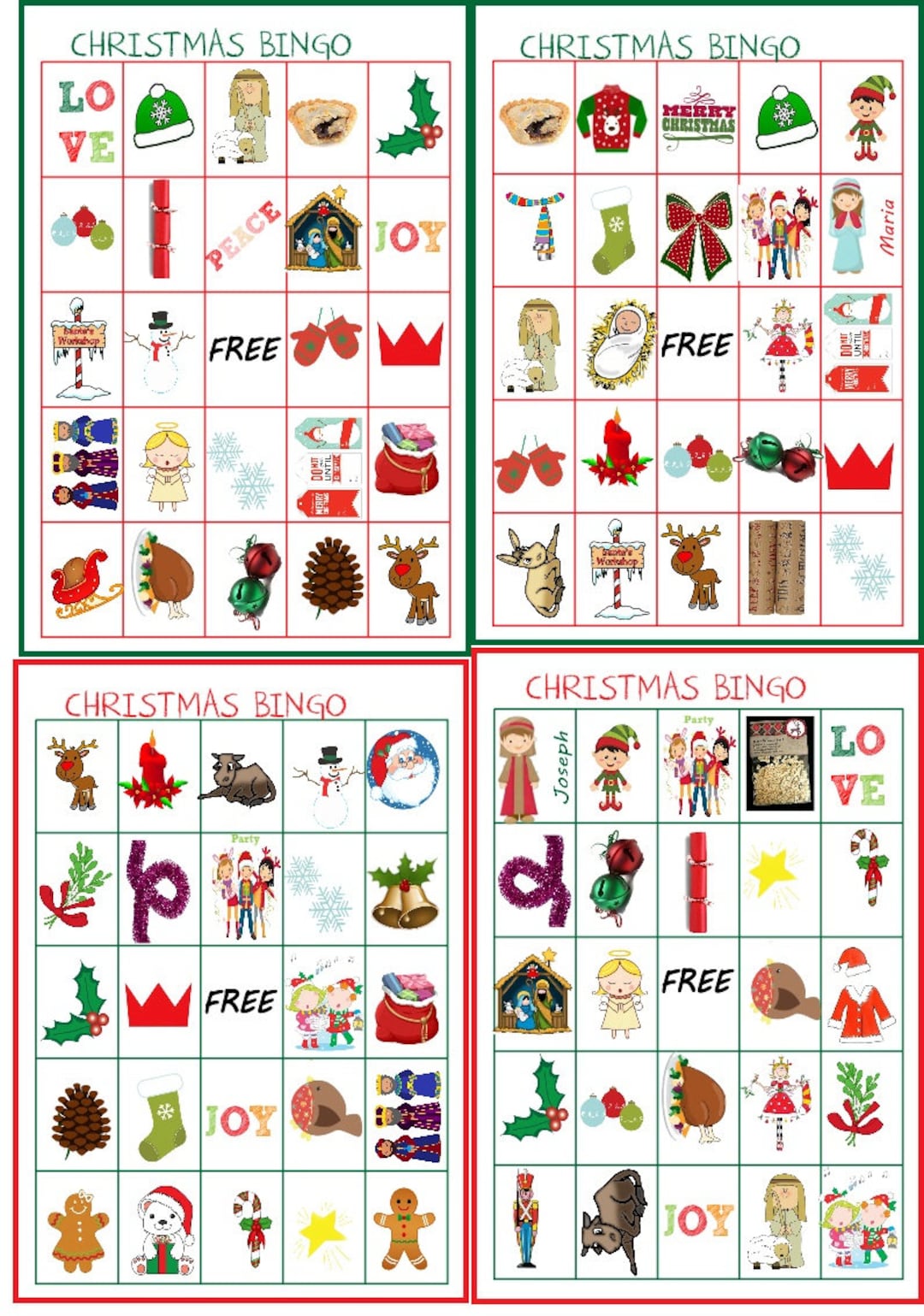 Illustrated Christmas Bingo Game PDF Email Download 40 Game Sheets - Etsy