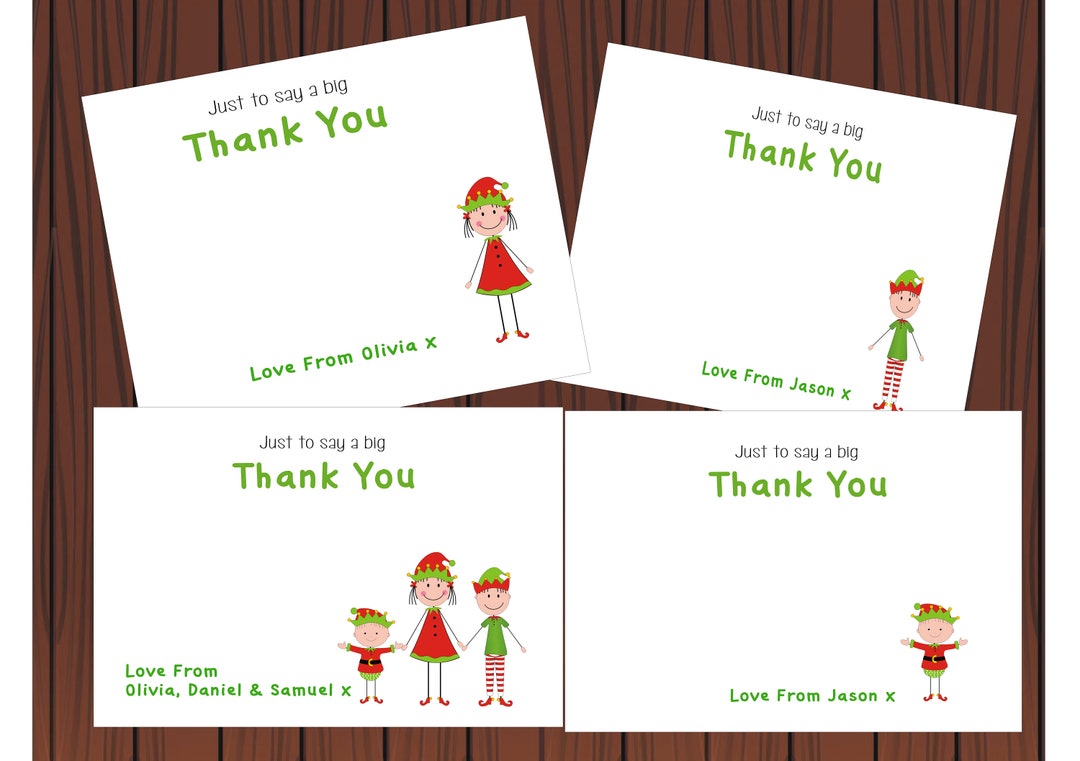 Personalised Stick Figure Elf Dress Fun - Christmas Thank You Notelet ...