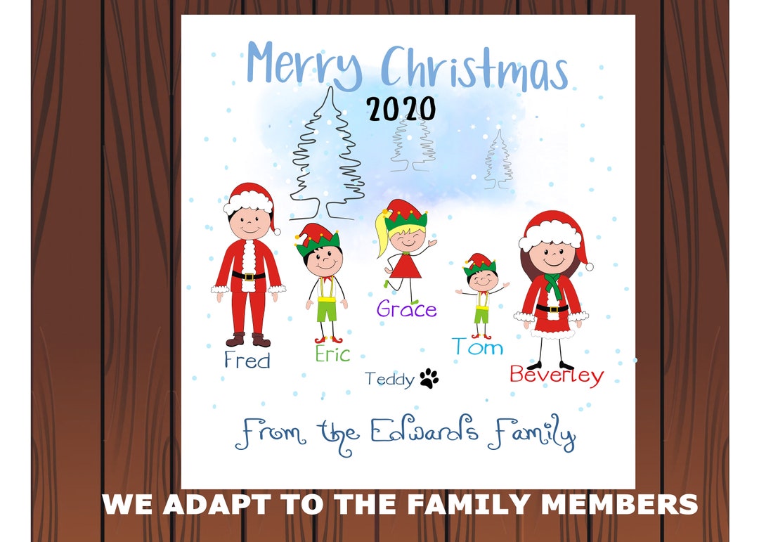 Personalised Pack Santa Stickman Family Christmas Cards Pack X 10 ...