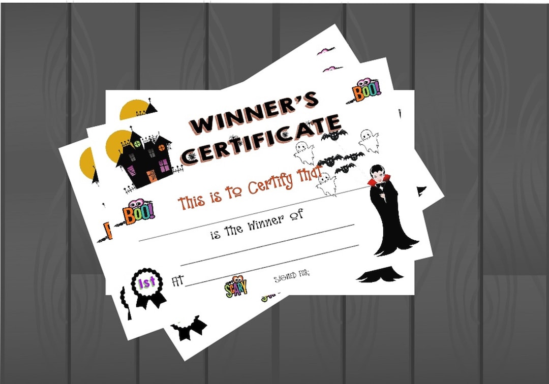 Halloween Game Winners Certificate /,prize, Party, Fancy Dress, Spooky ...