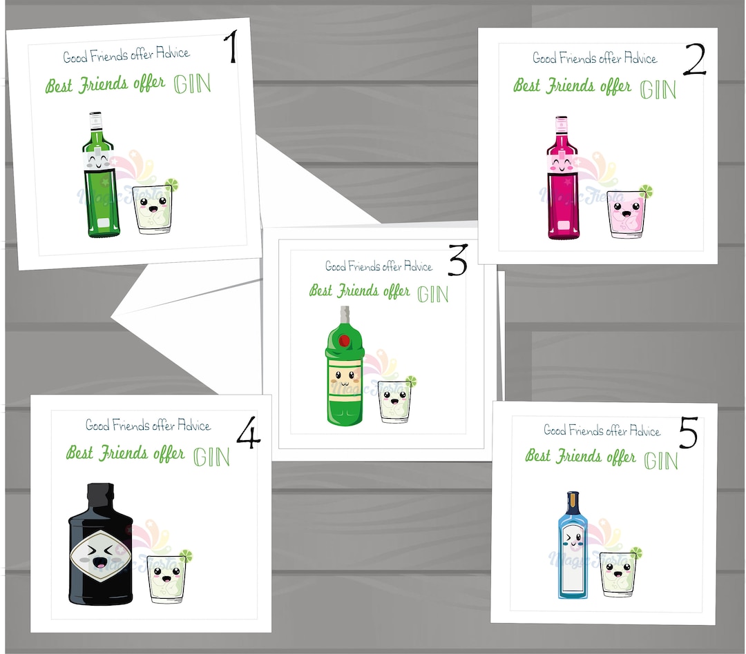 Birthday Card Gin Cartoon Best Friends , Friendship Funny / Cute - Etsy