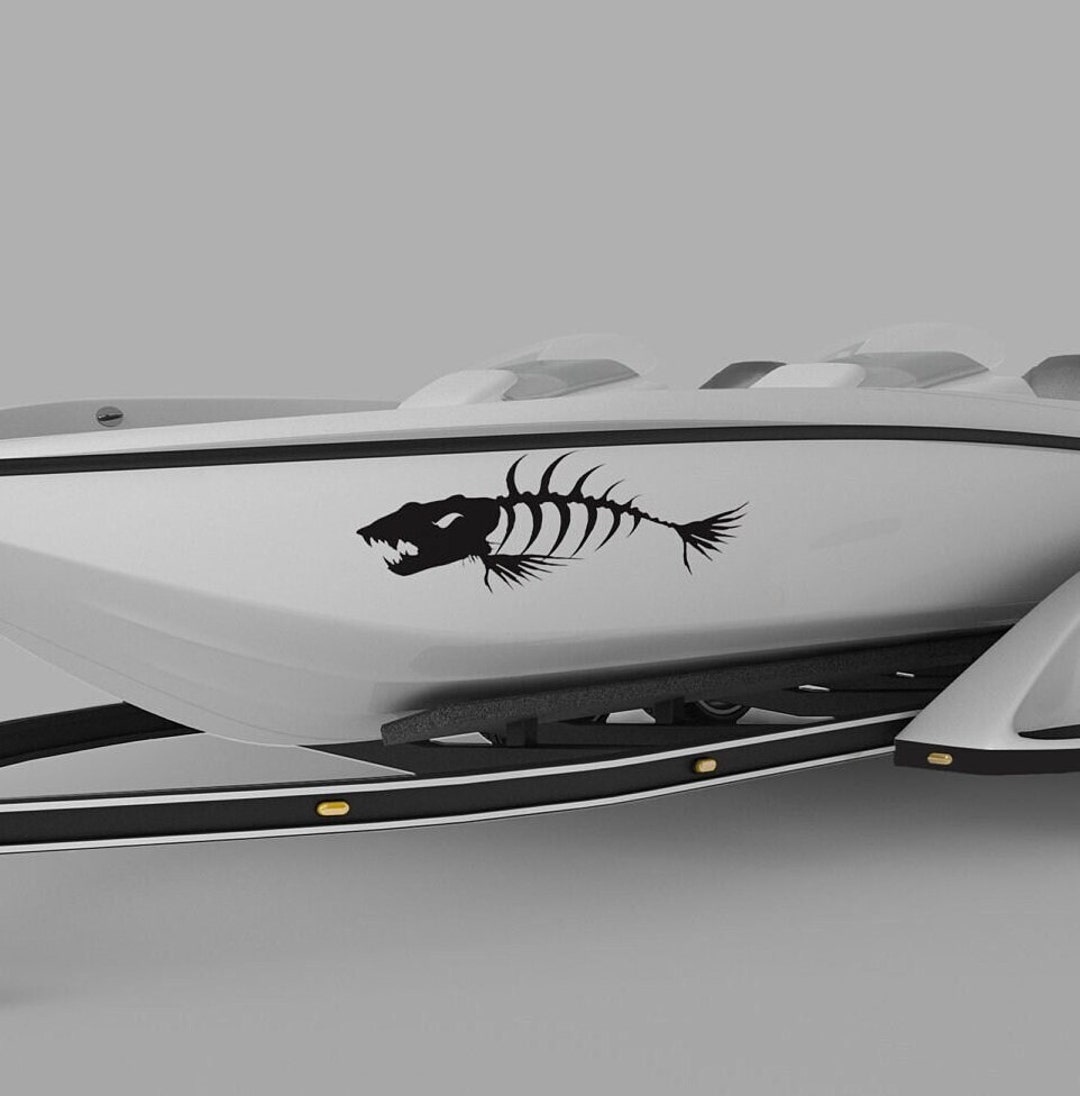 Boat Decal, Large Vinyl Decal for Boat Hull, Monster Fish Bone, Set of ...