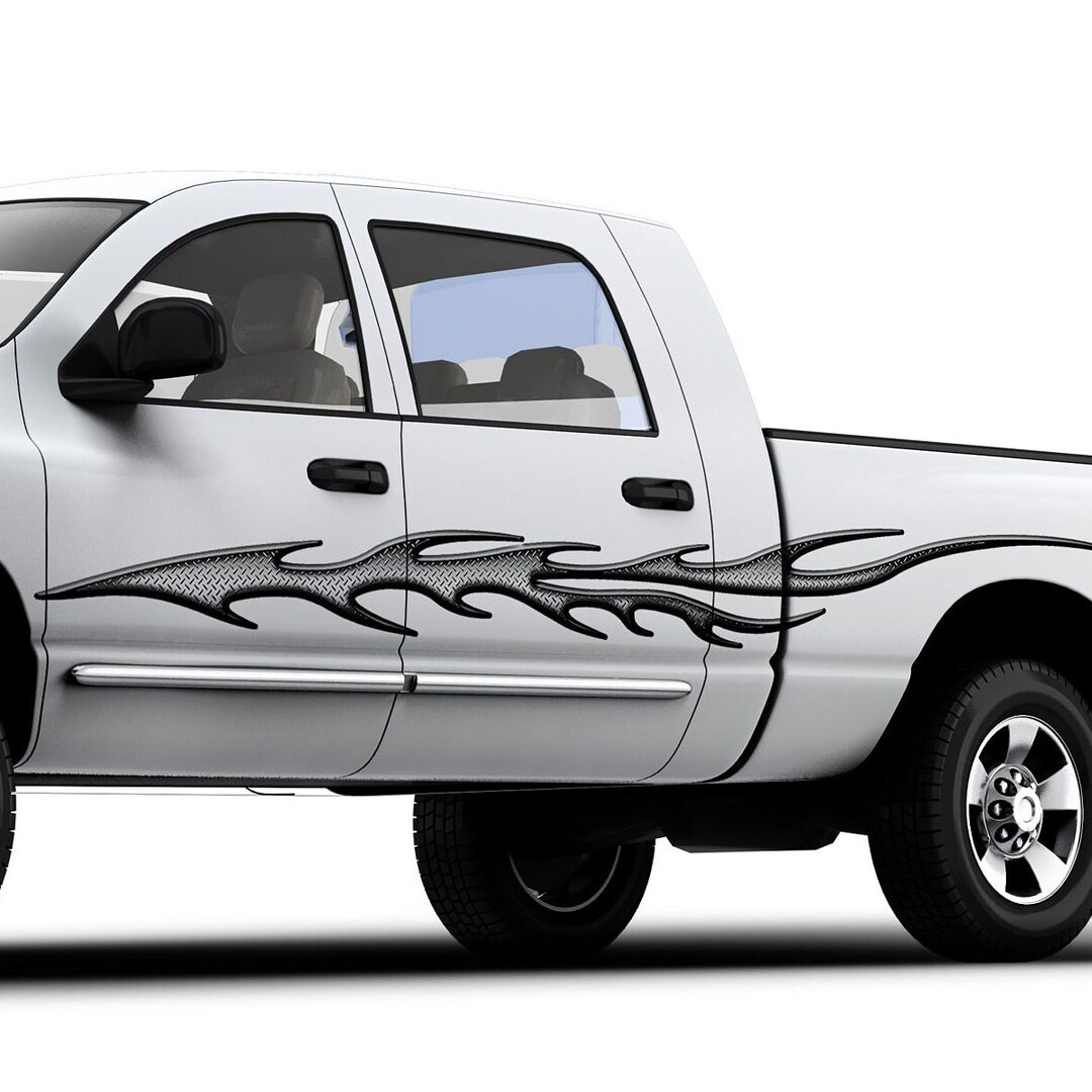 Flames Diamond Plate Truck Side Decals, Large Semi Trailer Graphics ...
