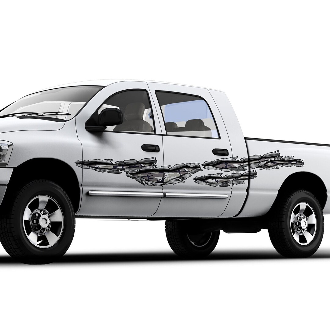 Camo Metal Rip Truck and Car Side Decals, Vinyl Vehicle Graphics, Set ...