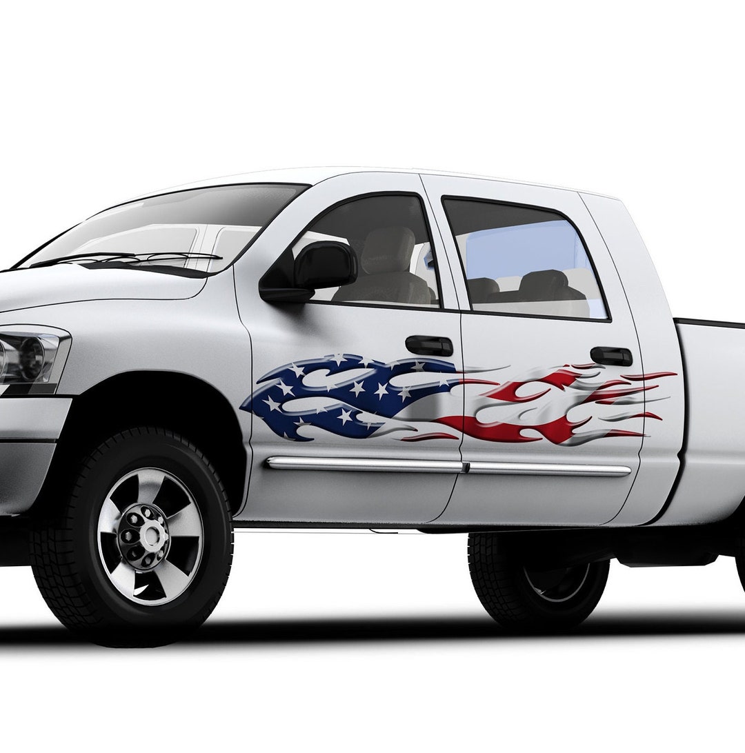 American Flag Flames, Truck Side Decals, Car Vinyl Graphics, Set of 2 ...