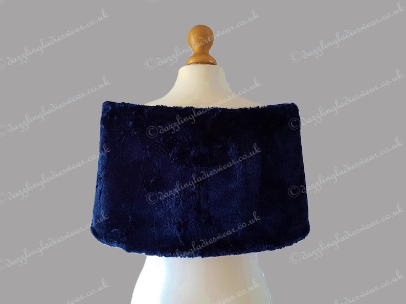 Navy / Dark Blue Faux Fur Stole With Ribbon UK 8-20/ US 4-16 / Bolero ...