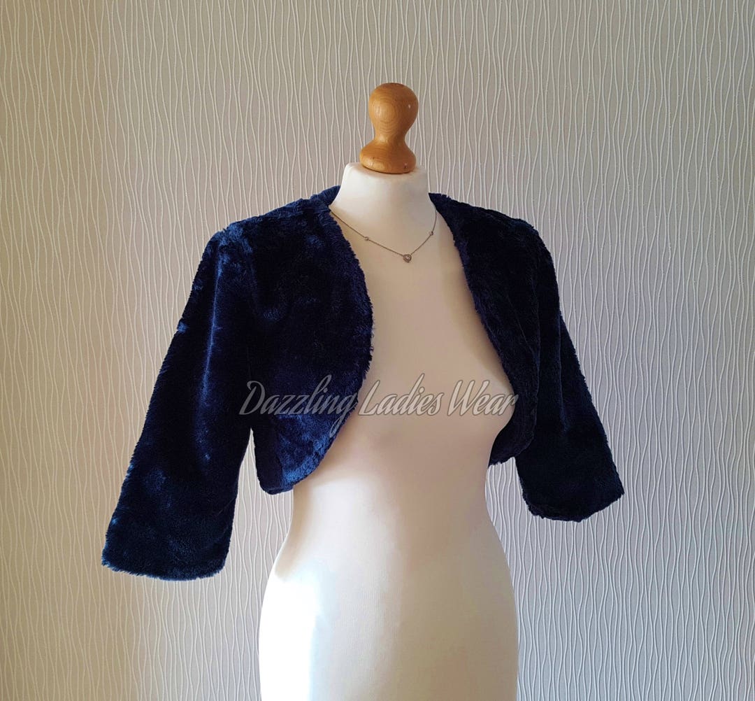 Navy Blue Faux Fur Bolero 3/4 Sleeves / Shrug / Jacket / Shawl - Etsy