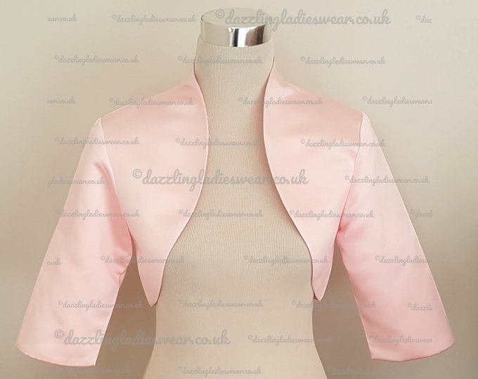 Light Pink Satin Bolero / Shrug / Cropped Jacket Fully Lined UK 2-24/US ...