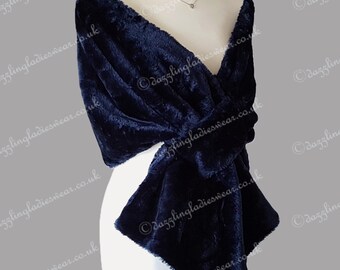 Faux Fur Stole, Navy Blue Faux Fur Wrap, Bridal Shrug, Fur Shawl, Faux ...