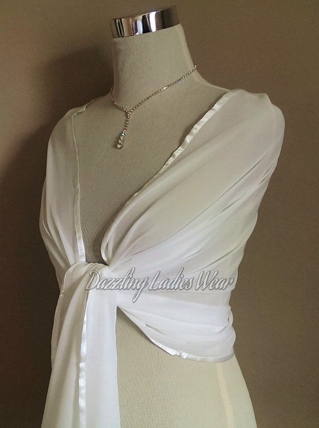 Light Ivory Large Chiffon Shawl Satin Trim / Wrap / Stole / Bolero ...