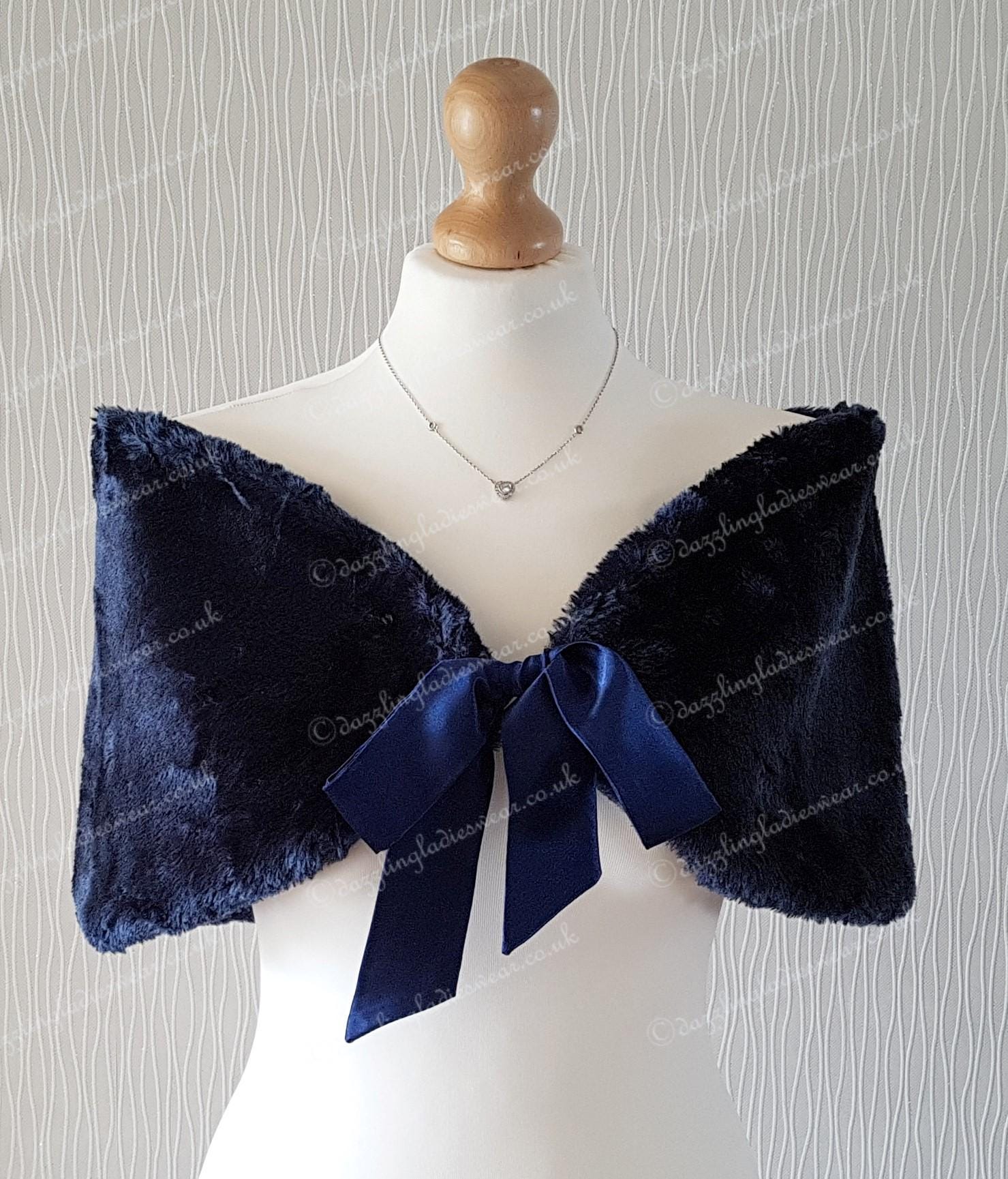 Navy / Dark Blue Faux Fur Stole With Ribbon UK 8-20/ US 4-16 / Bolero ...