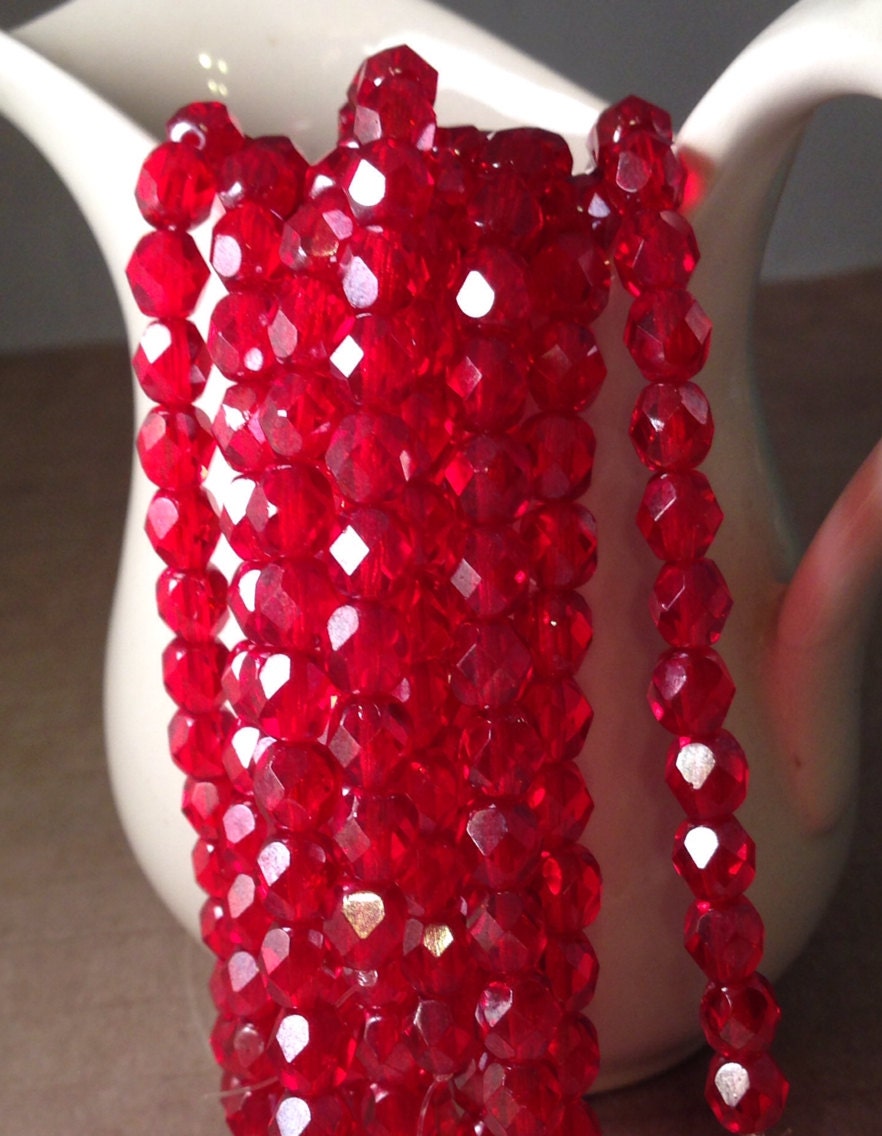 HOLLY LUSTER 6mm Firepolish Luster Ruby Red Czech Glass | Etsy