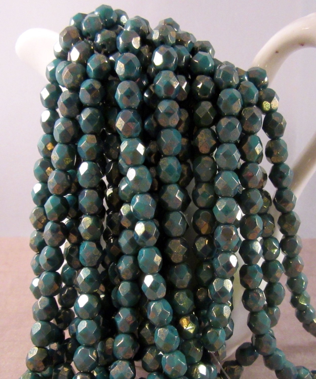 MOROCCO 6mm Persian Turquoise Bronze Picasso Firepolish Czech Glass ...