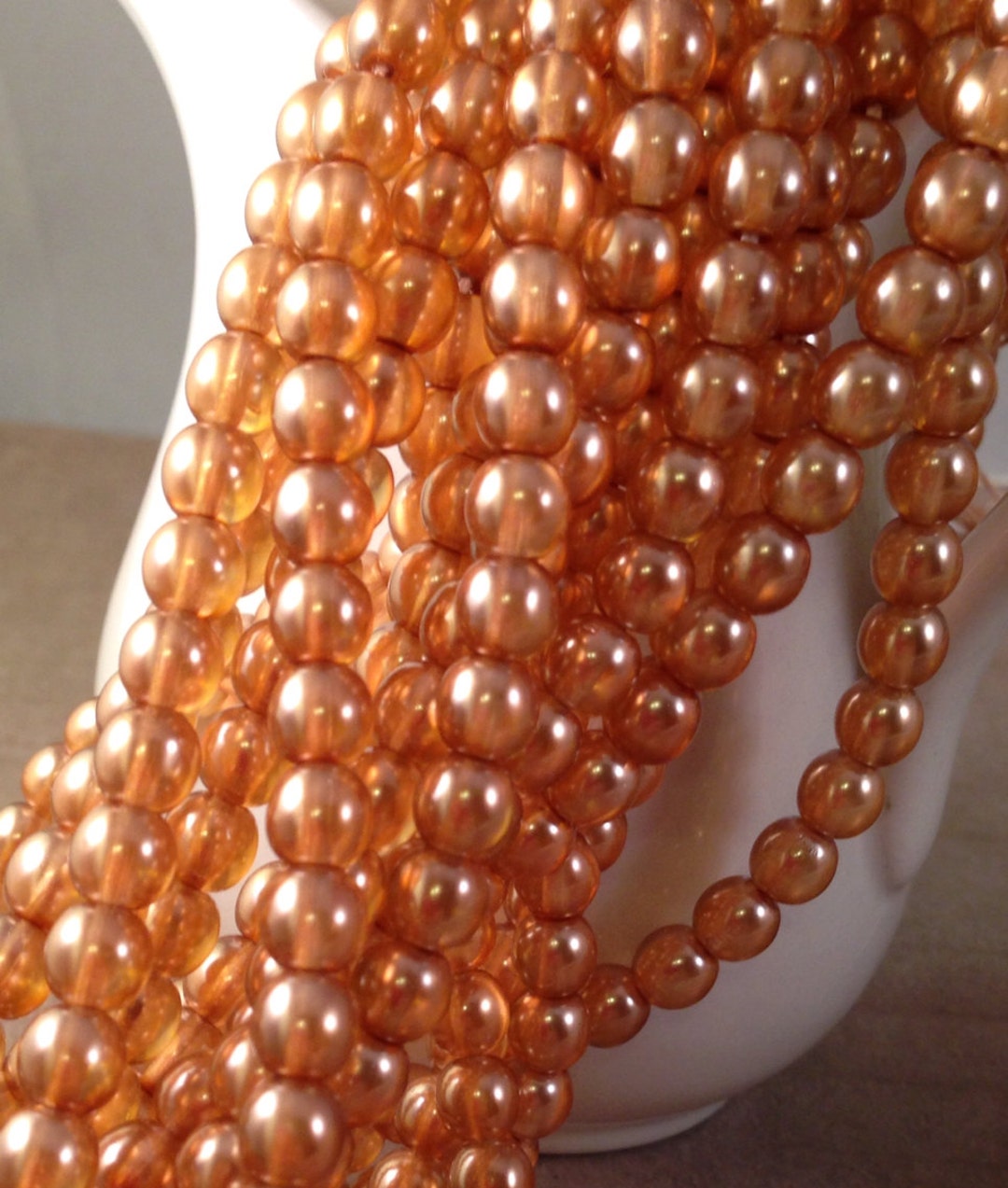 PEACH BUBBLY 6mm Round Pearl Lights Beads - Peach Czech Glass Pearls ...