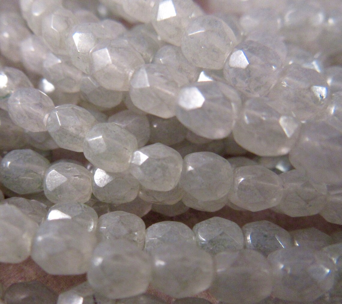 TINY ICED MINT 4mm Luster Stone Green Firepolish Faceted Round Czech ...