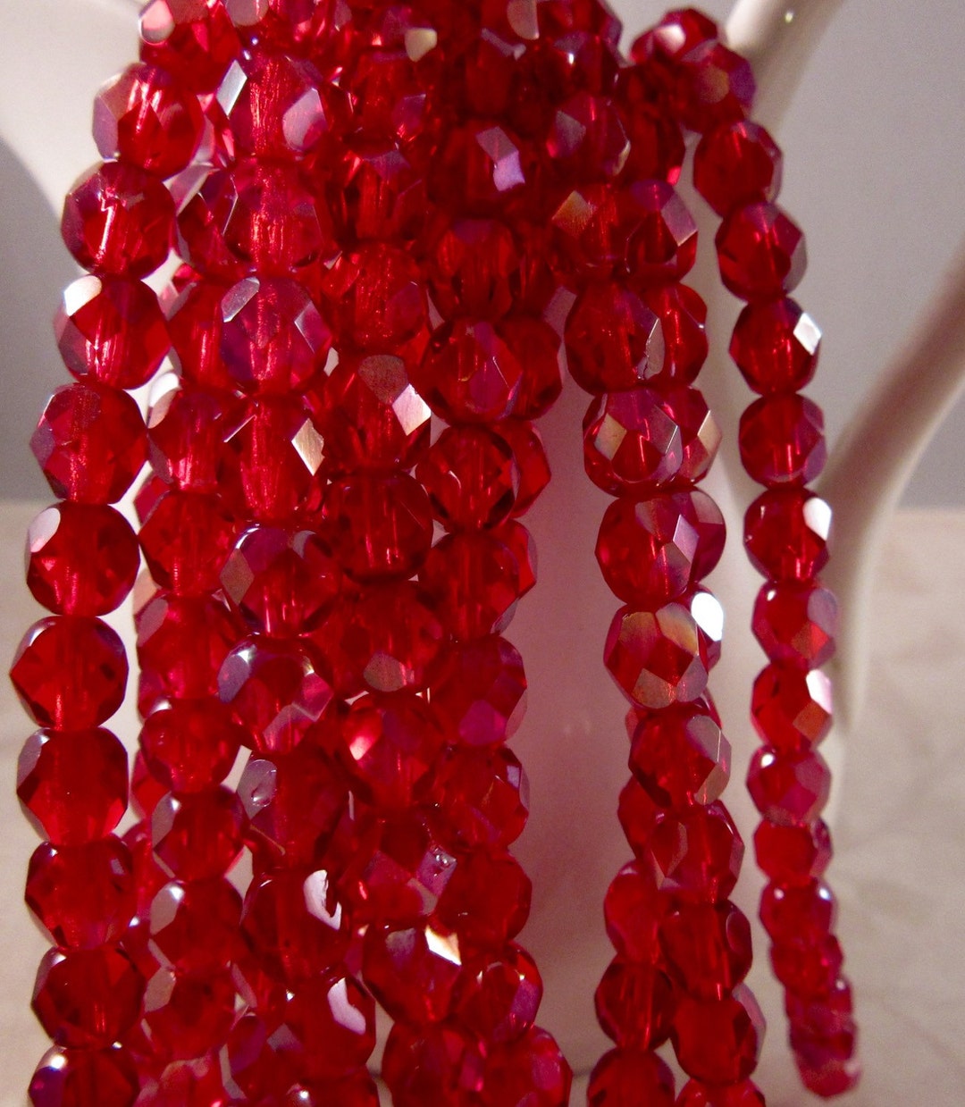 HOLLY DAWN 6mm Ruby Celsian Firepolish Czech Glass Faceted Rounds ...
