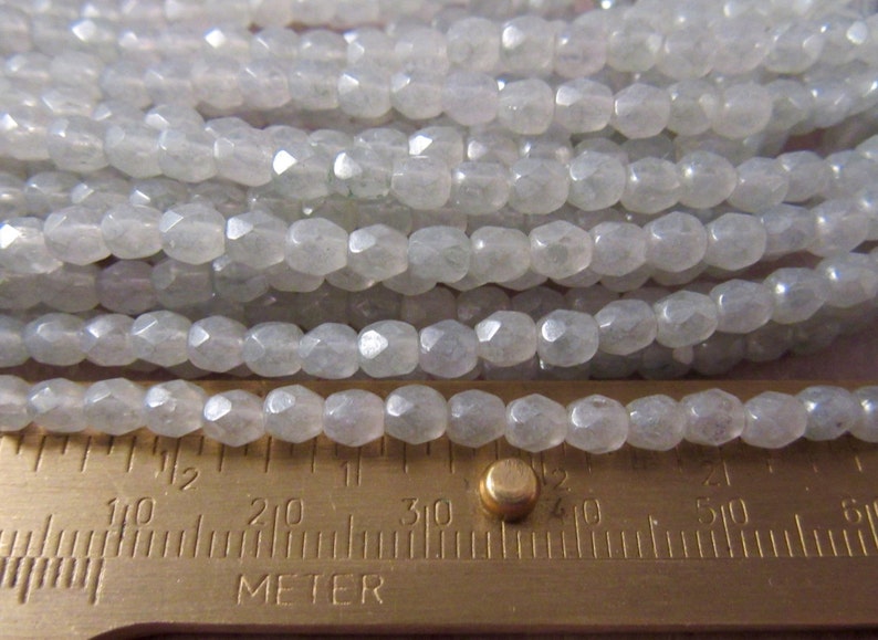 TINY ICED MINT 4mm Luster Stone Green Firepolish Faceted Round Czech ...