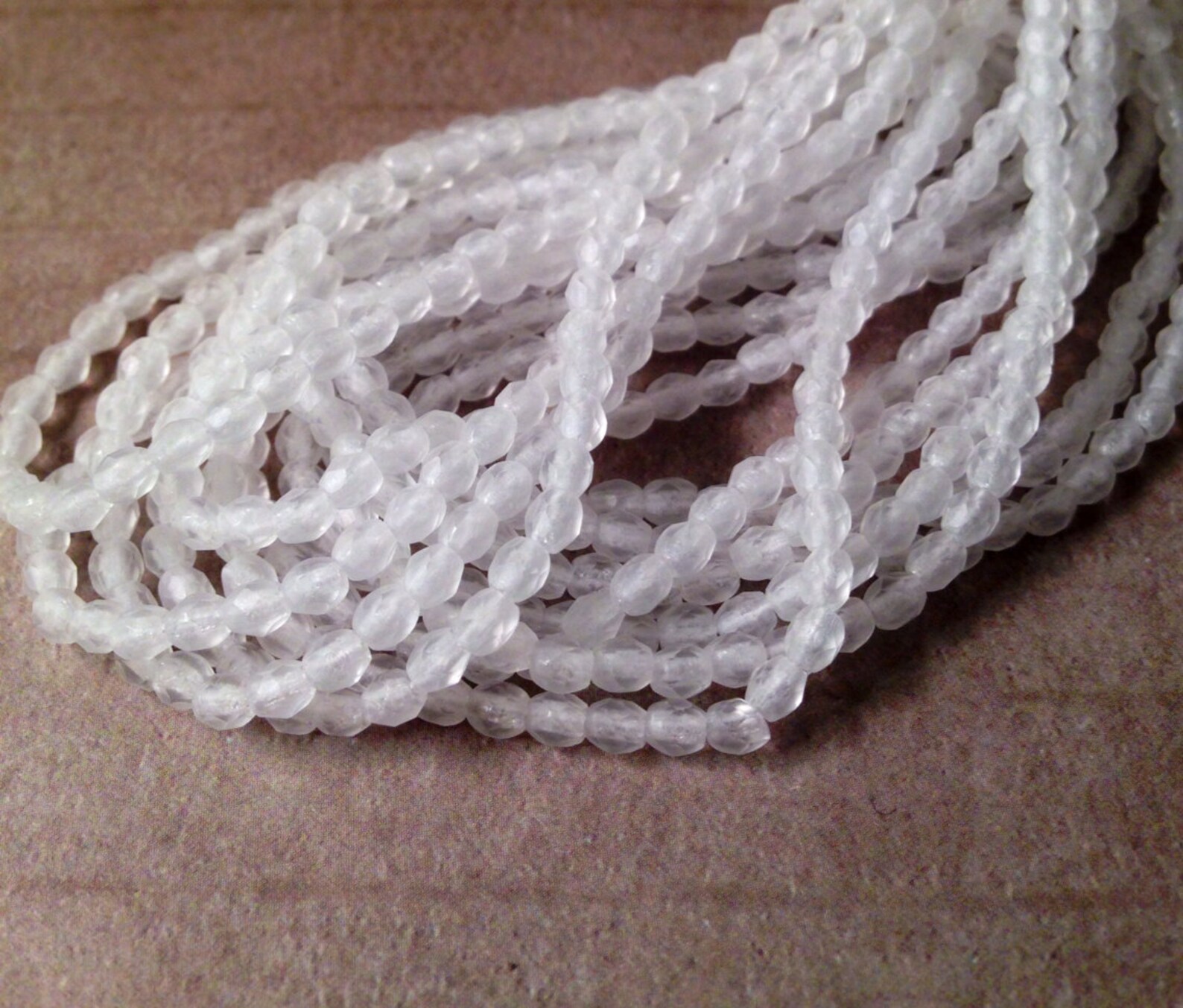 ICE BITS 3mm Firepolish Matte Crystal White Czech Glass Faceted Rounds ...