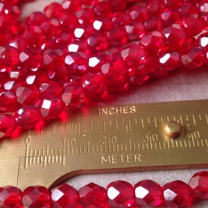 HOLLY LUSTER 6mm Firepolish Luster Ruby Red Czech Glass - Etsy