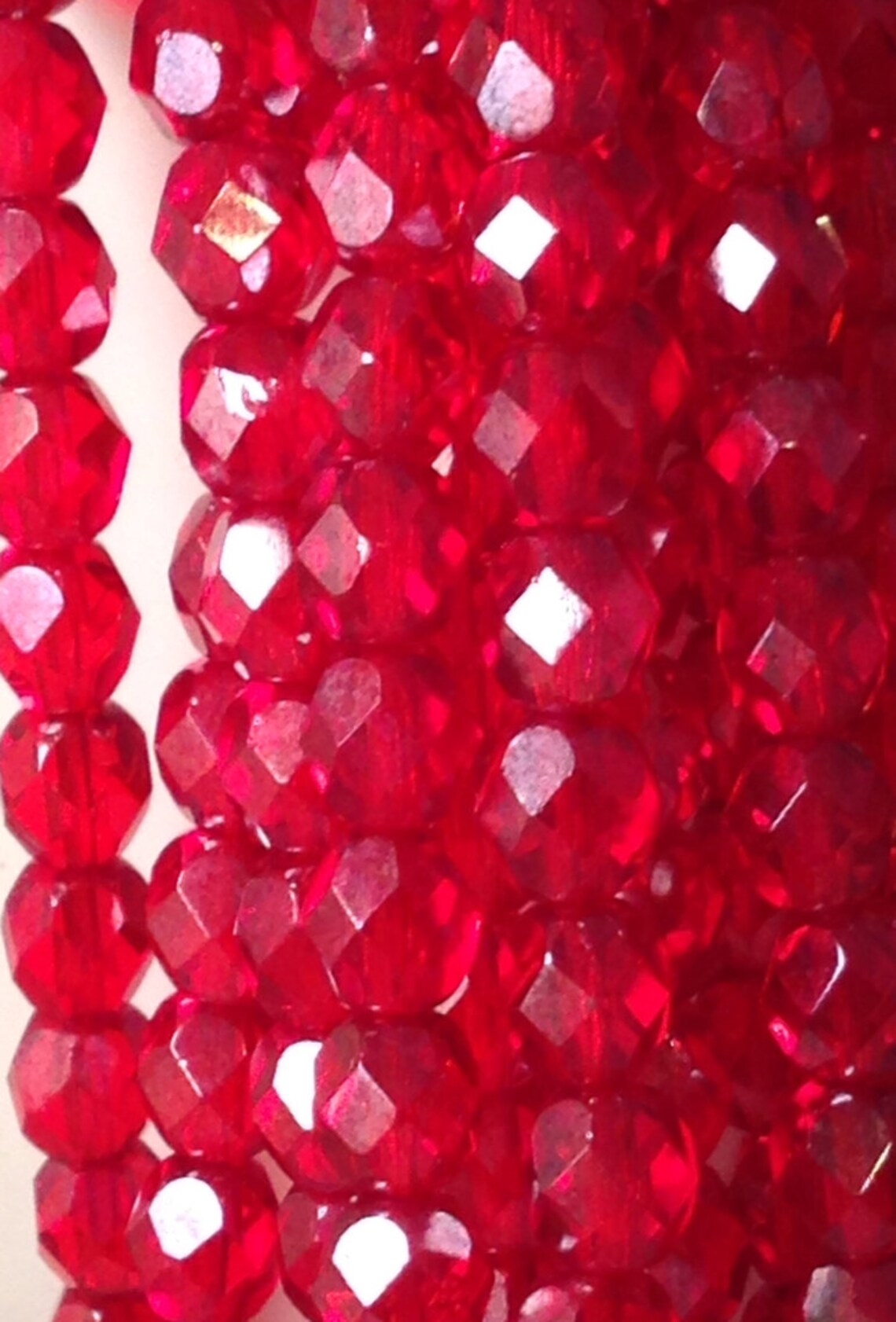 HOLLY LUSTER 6mm Firepolish Luster Ruby Red Czech Glass | Etsy