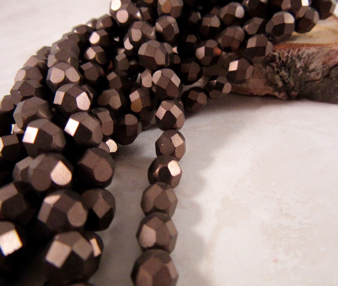 BRONZED MATTE 6mm Matte Dark Bronze Firepolish Czech Glass Faceted ...