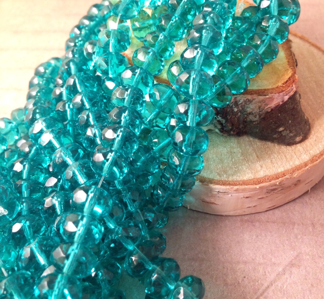 BAHAMA SPLASH 9x6mm Czech Glass Faceted Rondell - Light Teal Gemstone ...