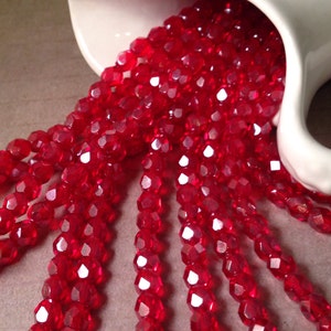 HOLLY LUSTER 6mm Firepolish Luster Ruby Red Czech Glass - Etsy