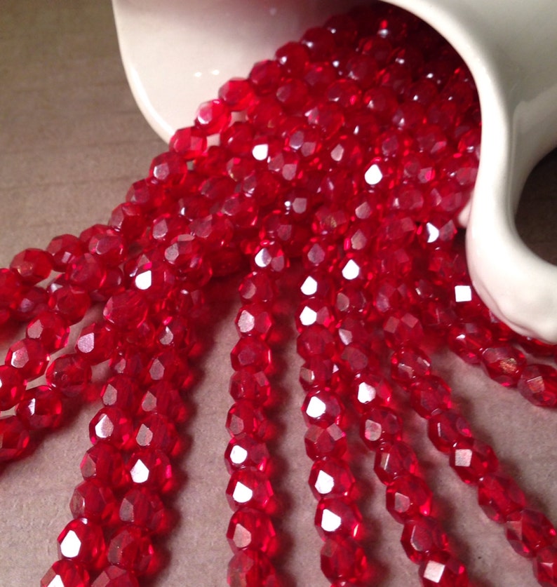 HOLLY LUSTER 6mm Firepolish Luster Ruby Red Czech Glass | Etsy