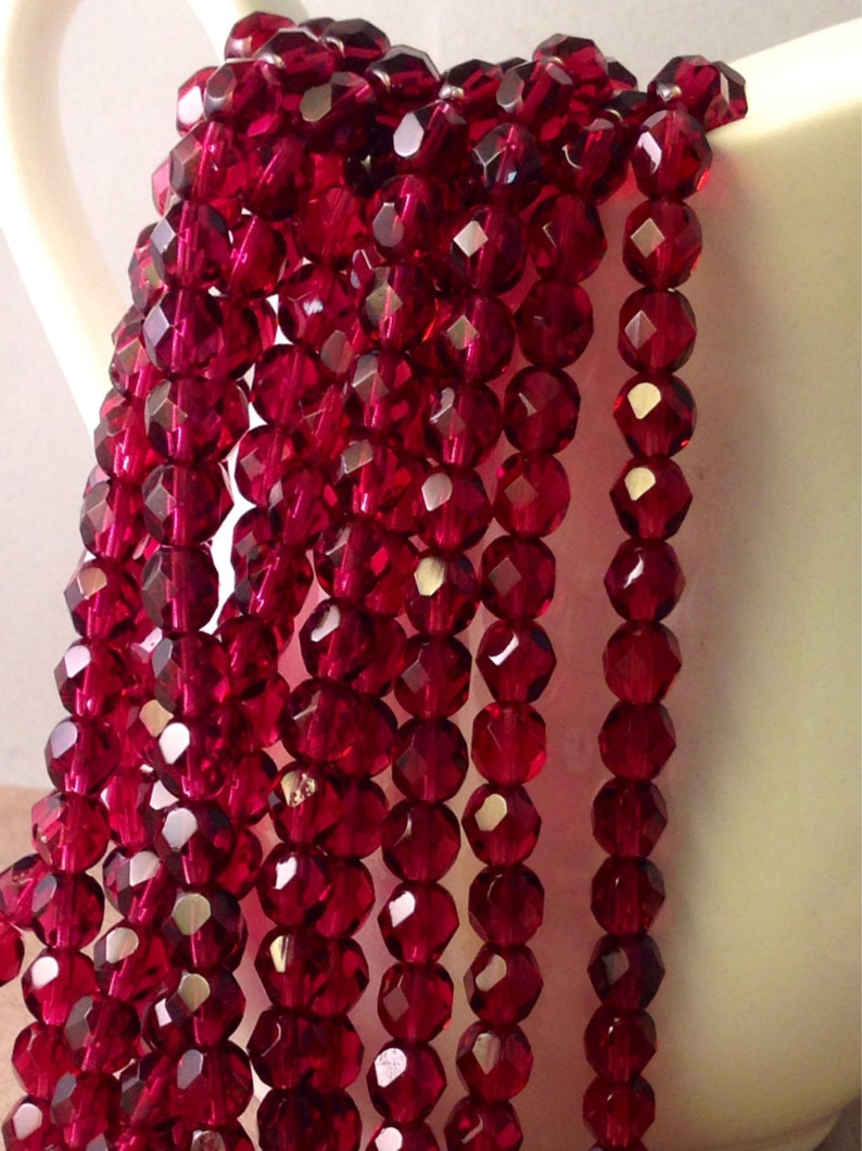 BERRY WINE 6mm Fuchsia Firepolish Czech Glass Faceted Round Beads ...
