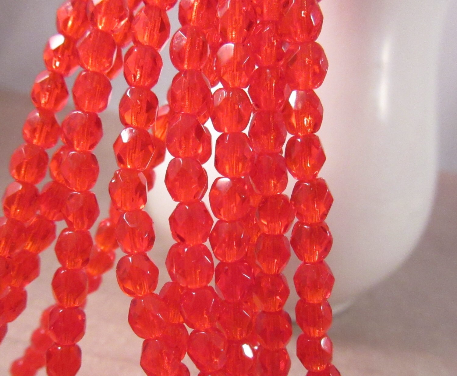WEE STRAWBERRIES 4mm Firepolish Light Siam Ruby Czech Glass Faceted ...