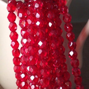 HOLLY LUSTER 6mm Firepolish Luster Ruby Red Czech Glass - Etsy