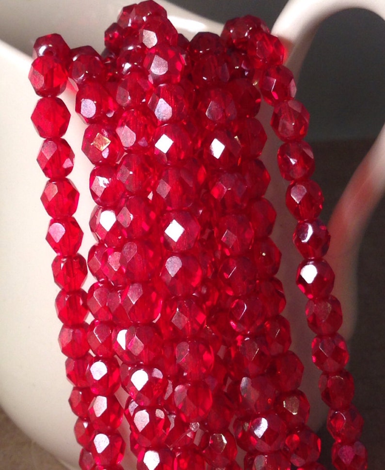 HOLLY LUSTER 6mm Firepolish Luster Ruby Red Czech Glass | Etsy