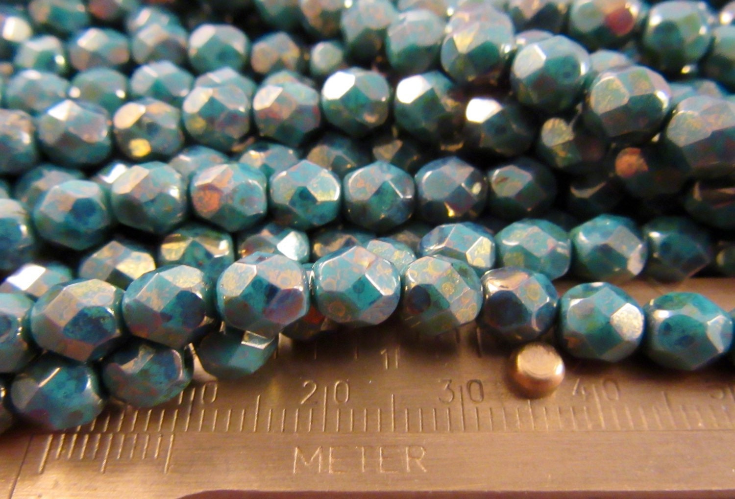 MOROCCO 6mm Persian Turquoise Bronze Picasso Firepolish Czech Glass ...