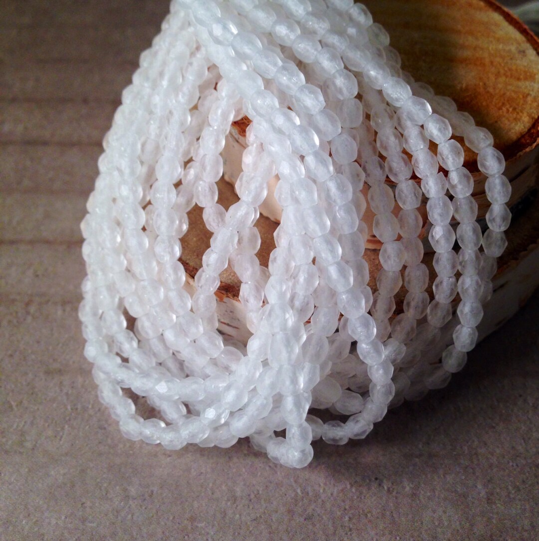 ICE BITS 3mm Firepolish Matte Crystal White Czech Glass Faceted Rounds ...
