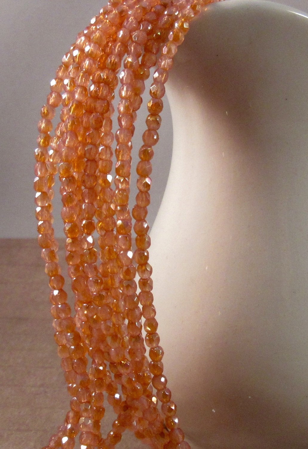 CORAL TEA 2mm Firepolish Milky Pink Celsian Czech Glass Faceted Rounds ...