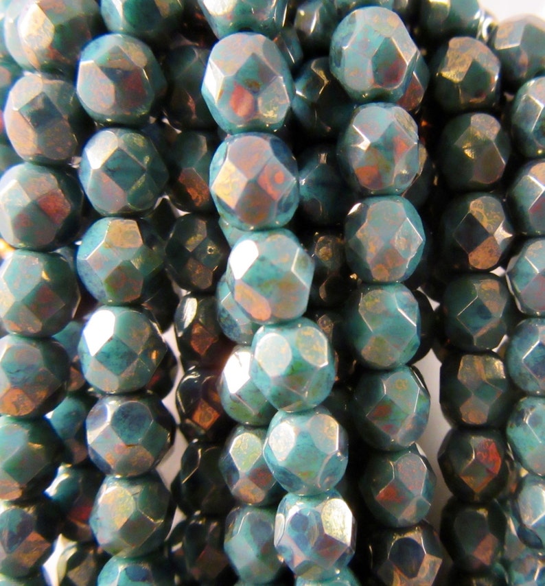 MOROCCO 6mm Persian Turquoise Bronze Picasso Firepolish Czech - Etsy