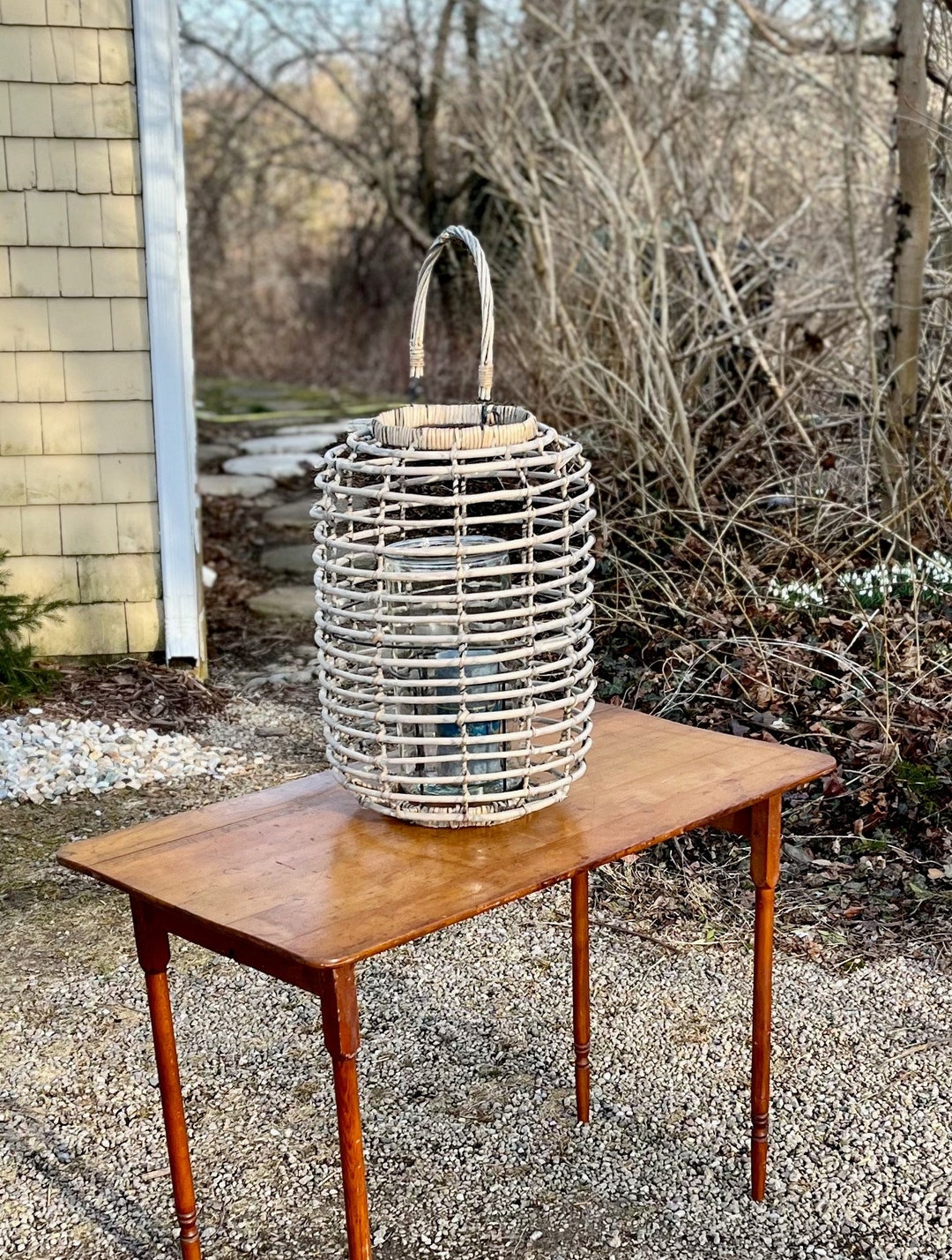Rattan Hanging Basket Lantern With Glass Insert & Candle Light Boho ...