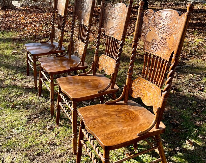 Solid Oak 4 Pressed Back Windsor Dining Chairs With Spindles Double ...