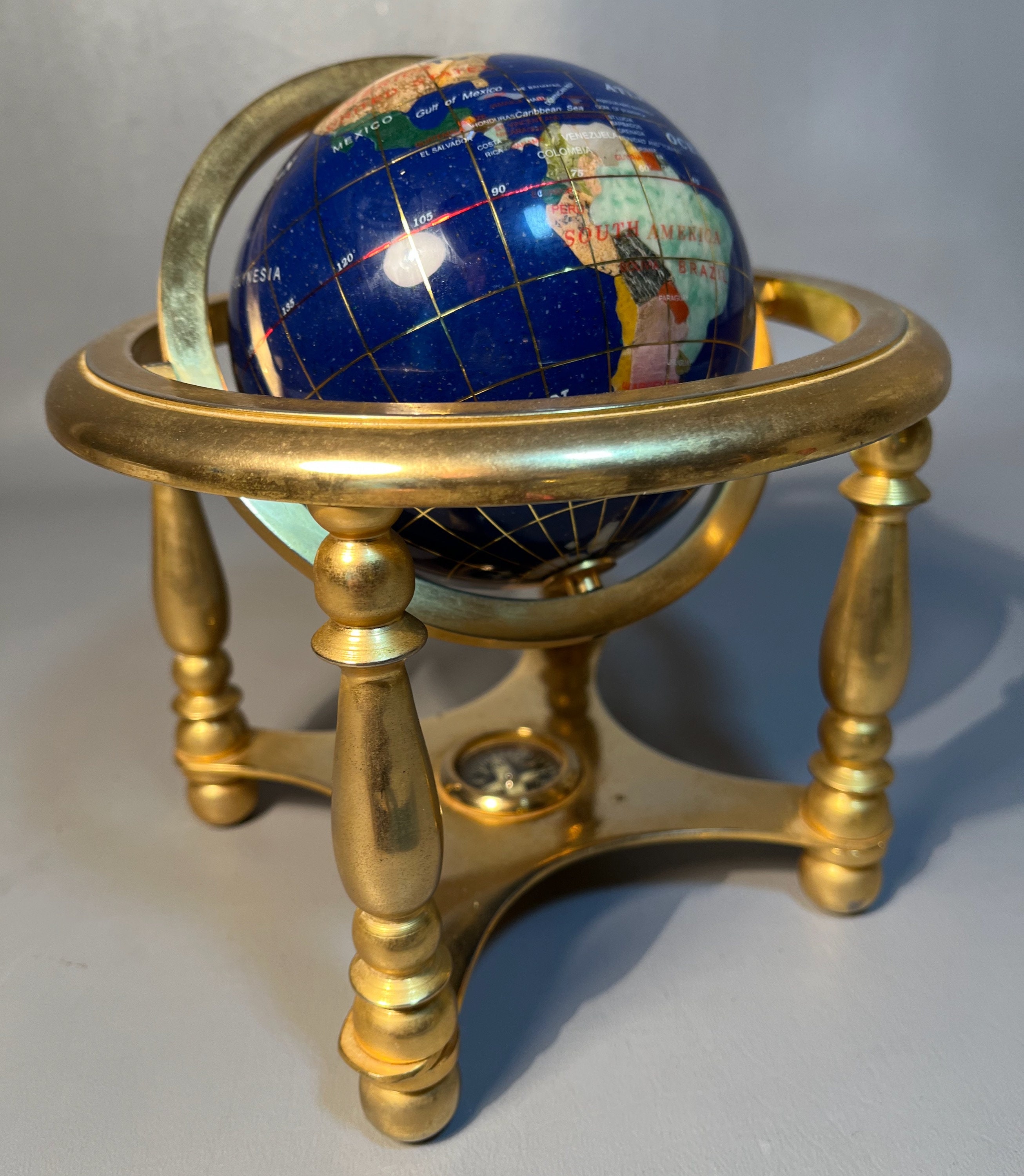 Gemstone World Globe in Gold Plated Stand With Meridian & - Etsy