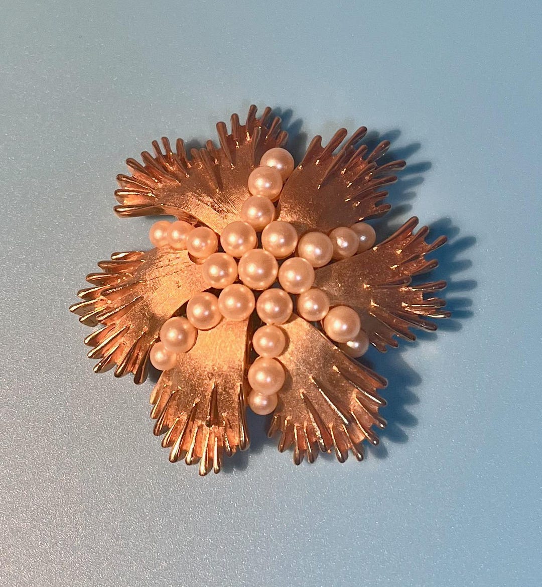 Crown Trifari Goldtone Brooch 1960s Sunburst With Cascading Pearls ...