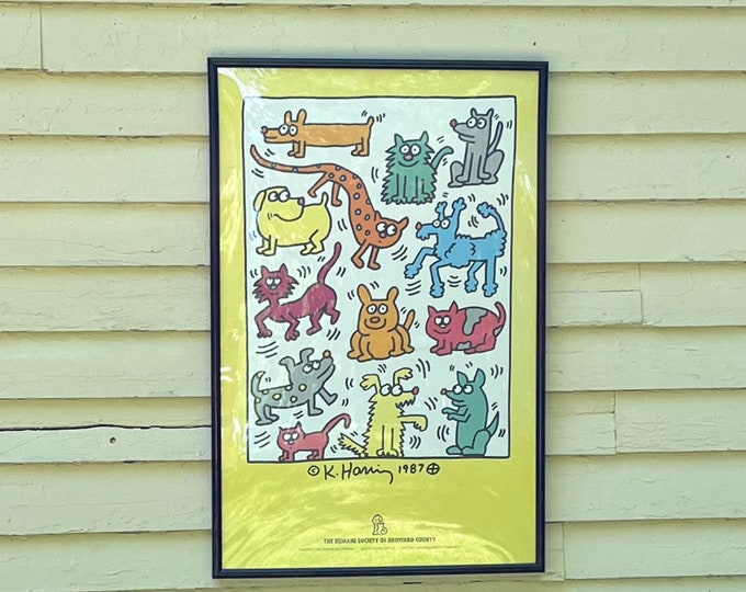 Keith Haring Poster in Frame Cats and Dogs for Humane Society 1987 ...