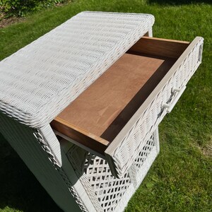Boho Chic White Wicker Cabinet 2 Open Lattice Doors Drawer & 2 Shelves ...