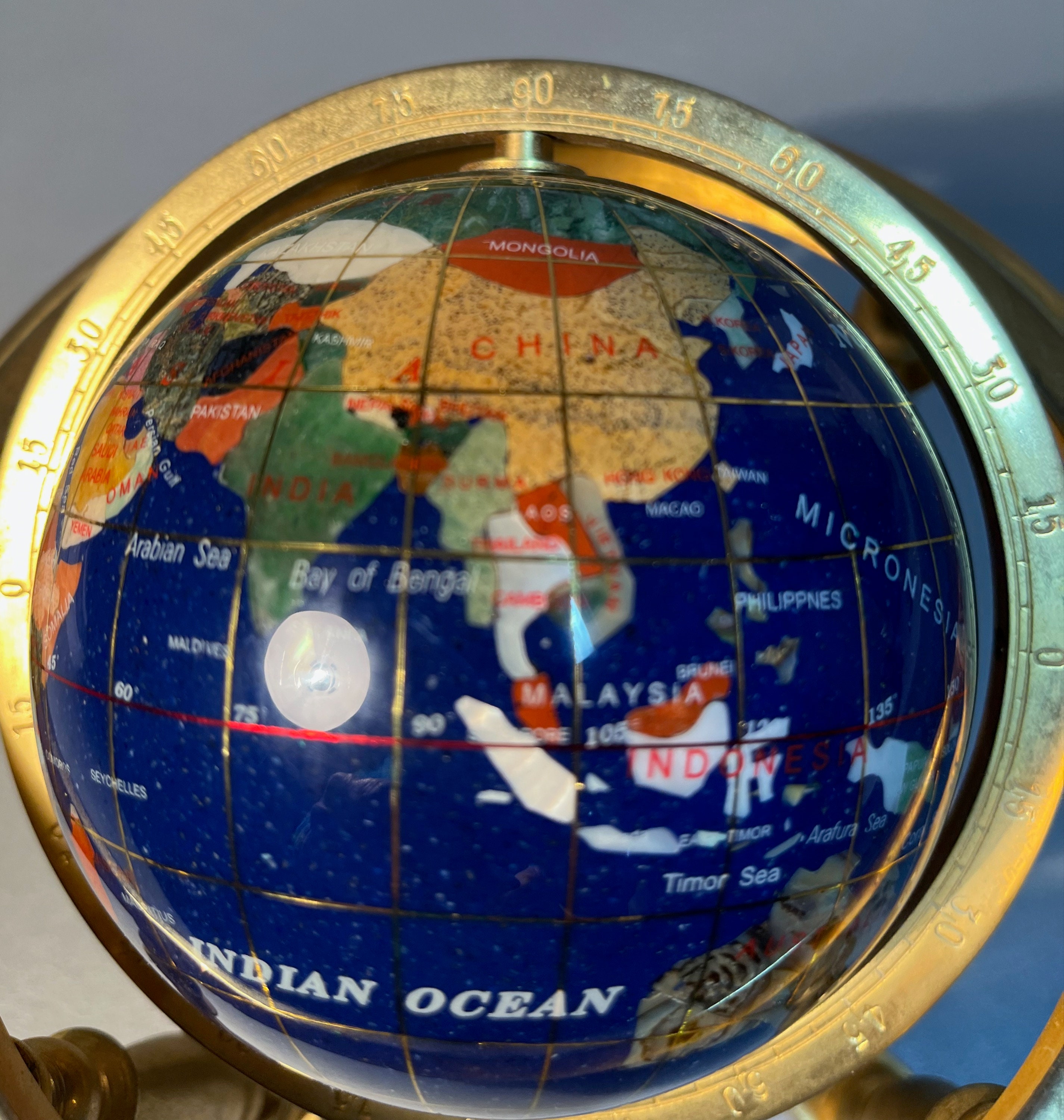 Gemstone World Globe in Gold Plated Stand With Meridian & - Etsy