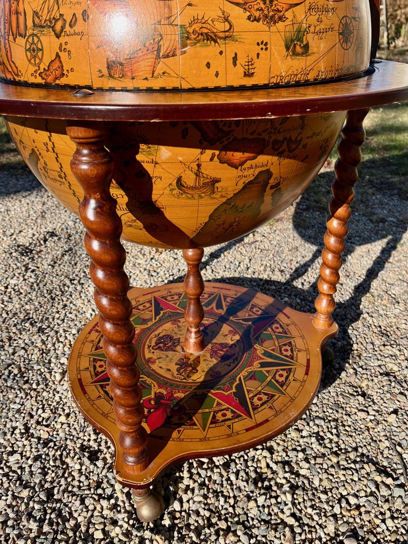World Globe Bar Cart 16th Century Map Replica & Zodiac Holds Bottles ...