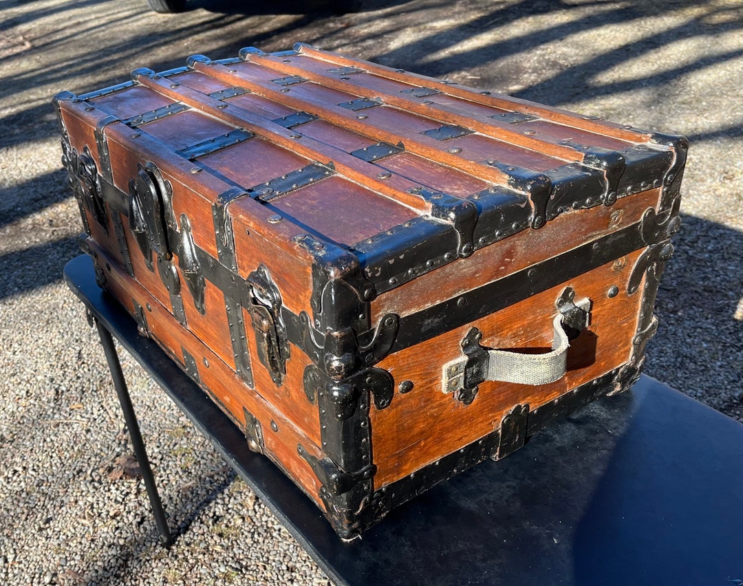 C1900s Pine Trunk Oak & Metal Banding Straps Iron Hardware Shipping NOT ...