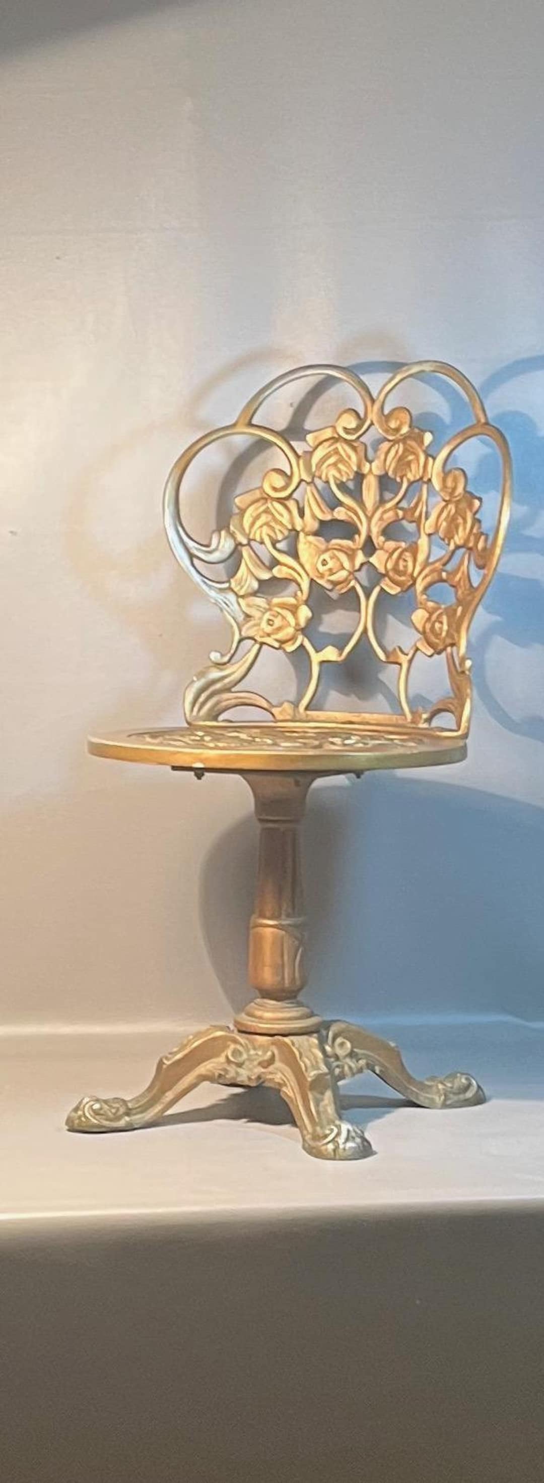 Gilt Gold Kessler Boudoir Chair Cutout Roses Swivel Pedestal Base Cast ...