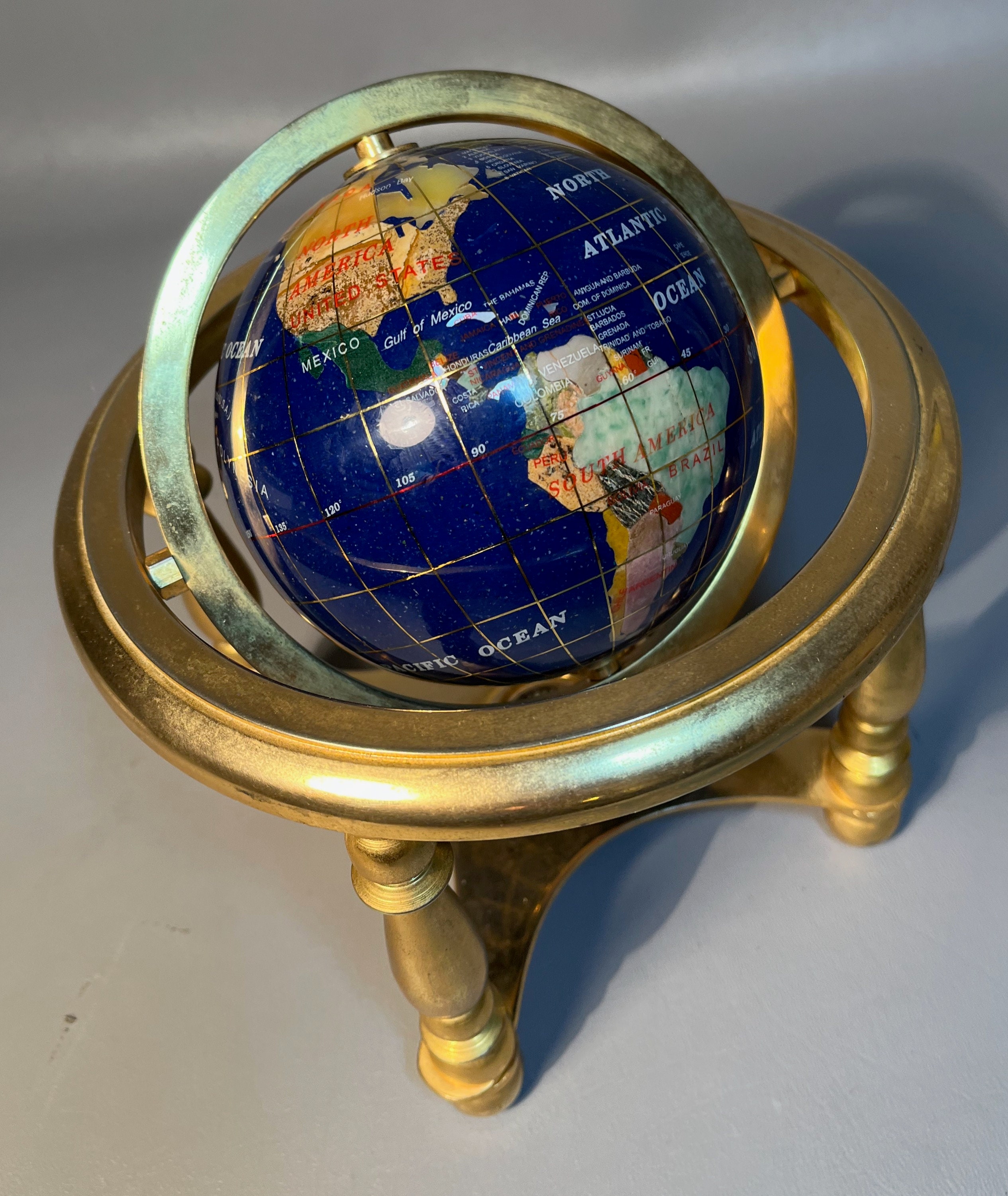 Gemstone World Globe in Gold Plated Stand With Meridian & - Etsy