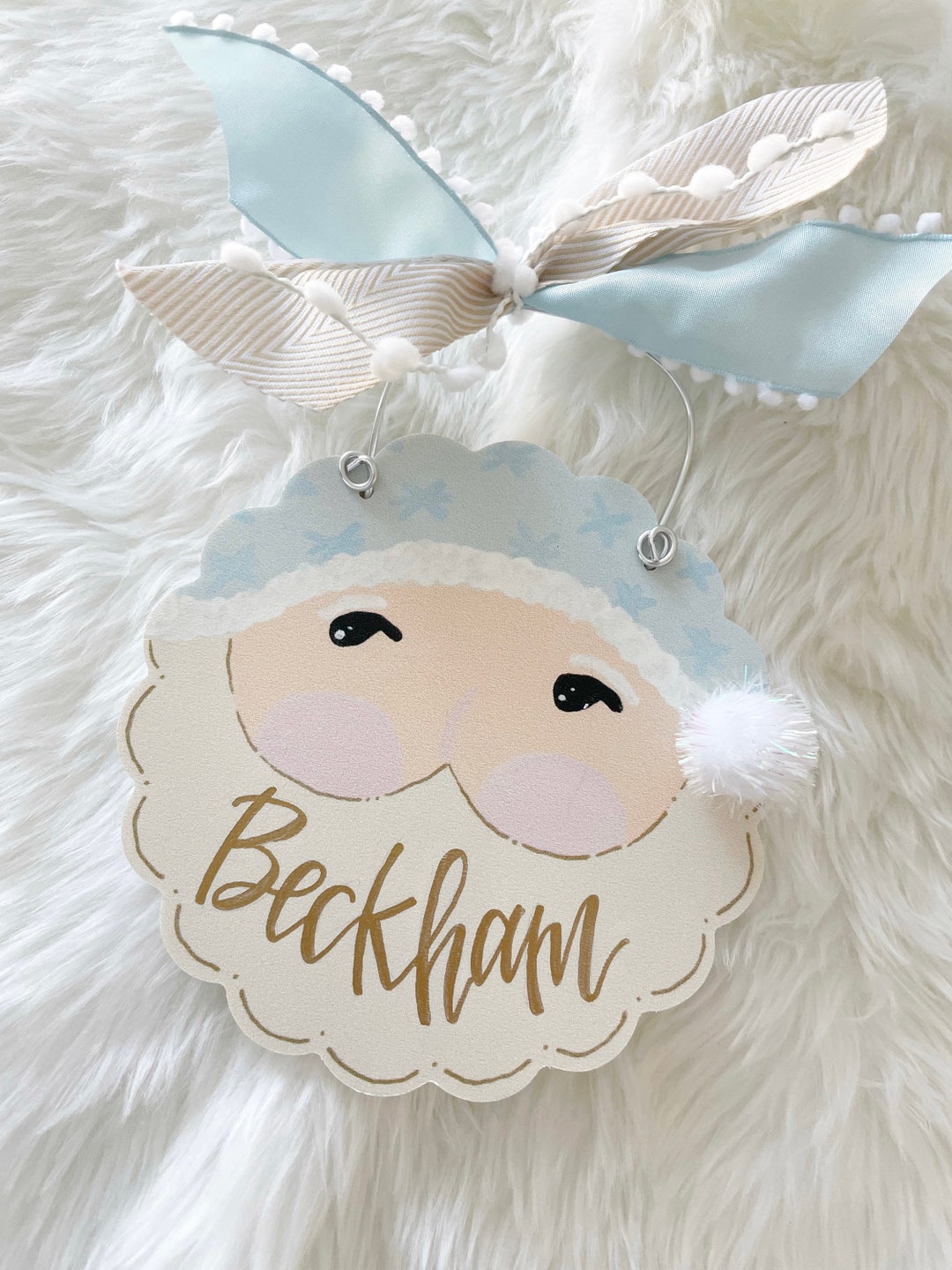 Personalized Blue Scallop Santa Ornament - Etsy