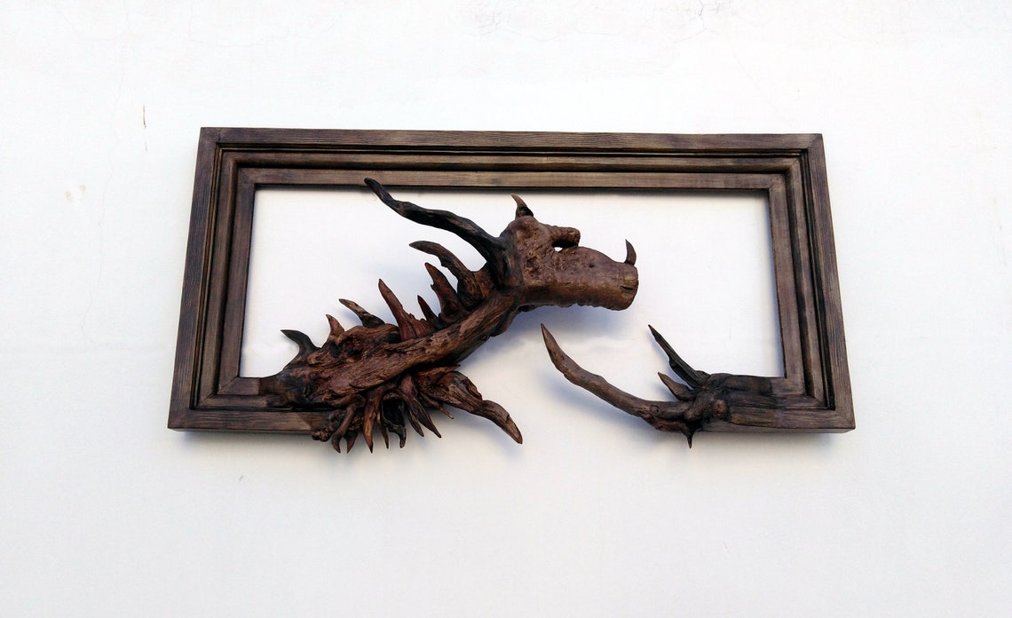 Driftwood Wall Art Branch Frame , ( Lying Dragon ) , Solid Pine Frame ...