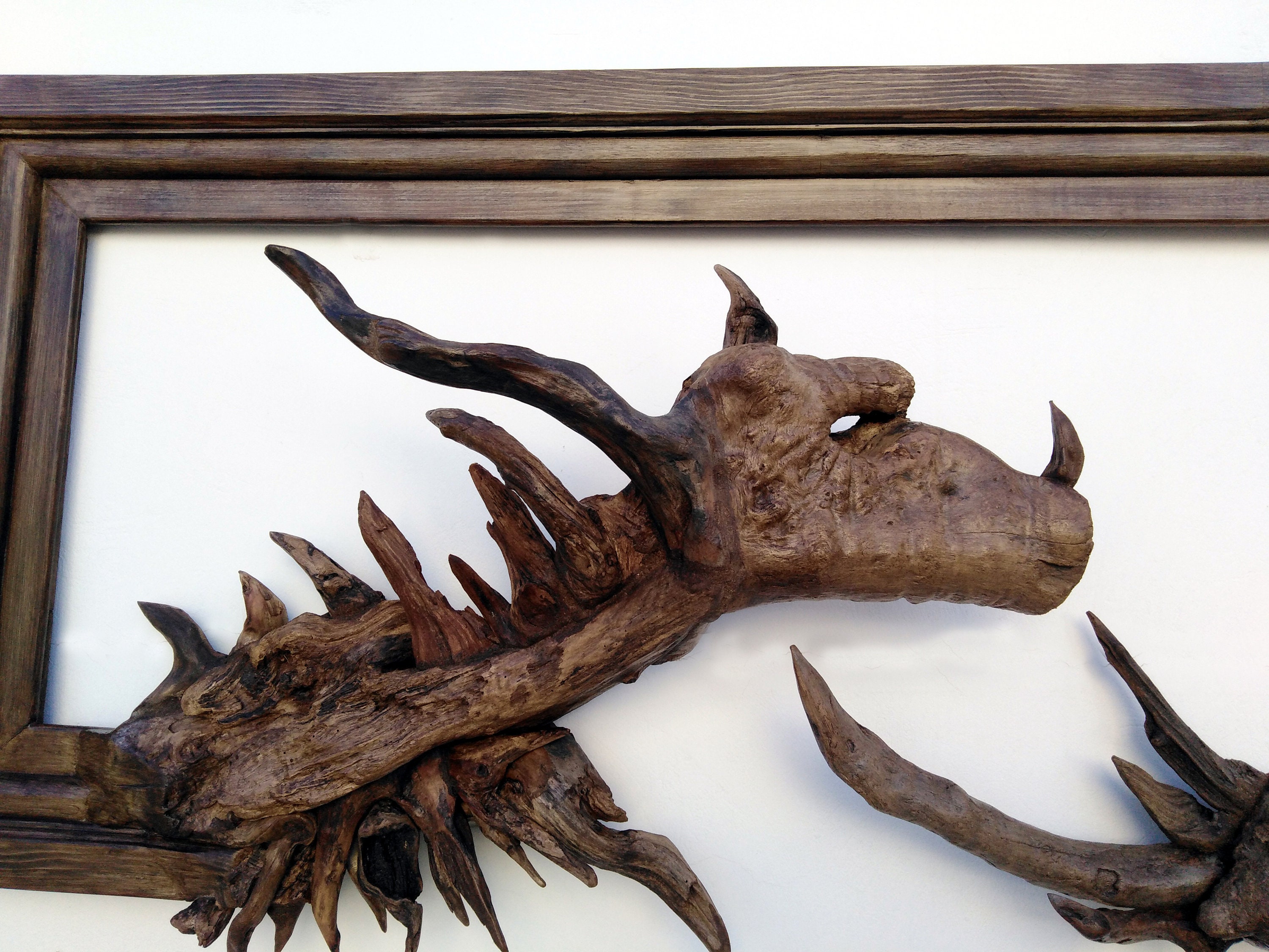 Driftwood Wall Art Branch Frame , Lying Dragon , Solid Pine Frame With ...